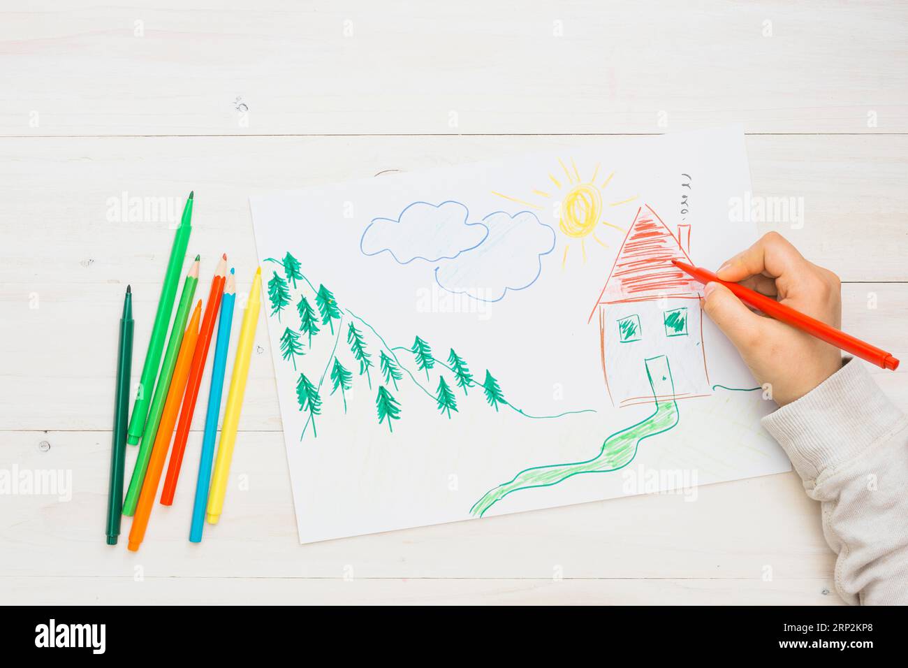 Human hand painting hand drawn drawing with red felt tip pen Stock ...