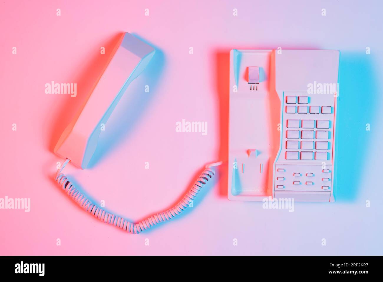 High angle view pink retro landline telephone with receiver Stock Photo ...