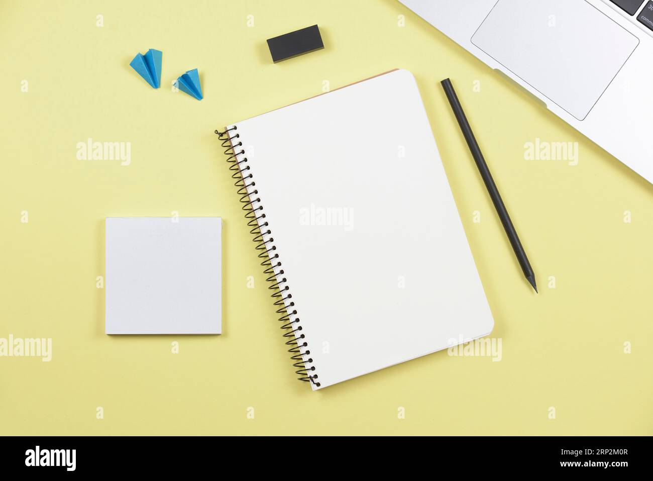 Laptop pencil spiral notebook adhesive notepad airplane eraser yellow ...