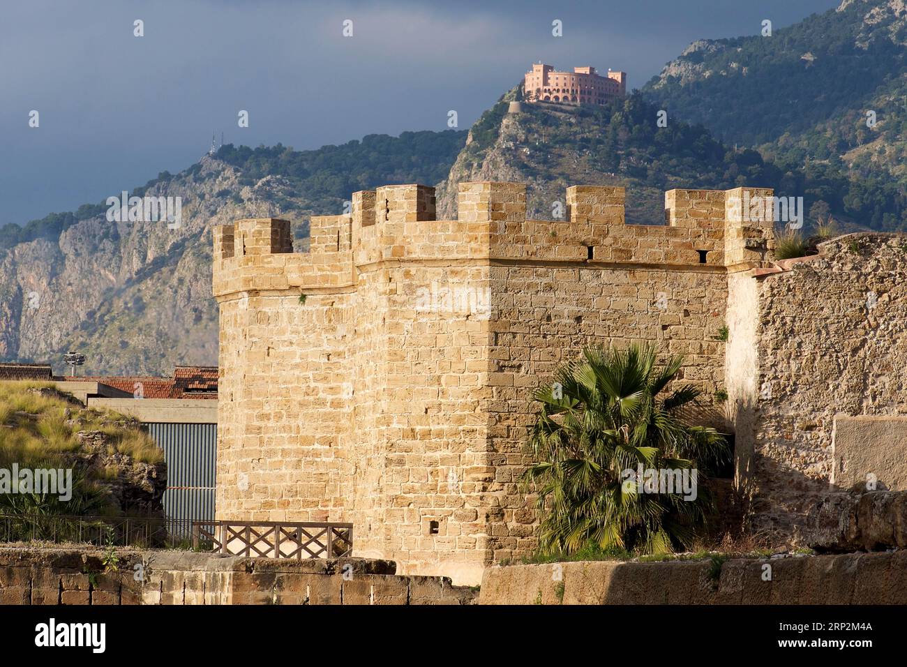 Castello a mare, harbour fort, tower, harbour, palm, Palermo, capital ...