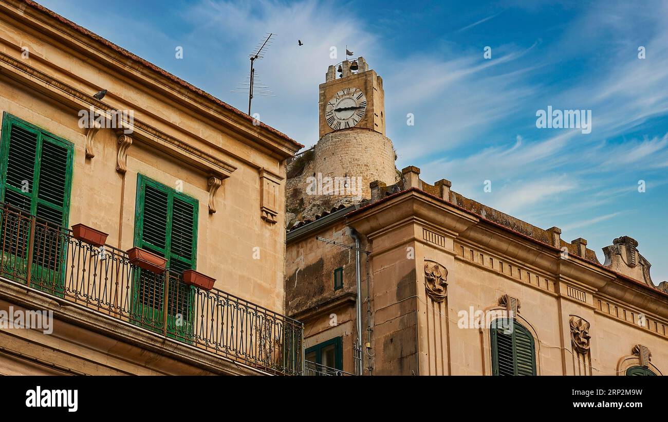 Torre dell'Orologio, clock tower, above historical houses, old town ...