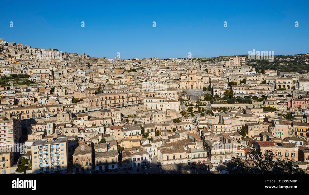 Large part of the old town, Duomo San Georgio, sea of houses, Modica ...