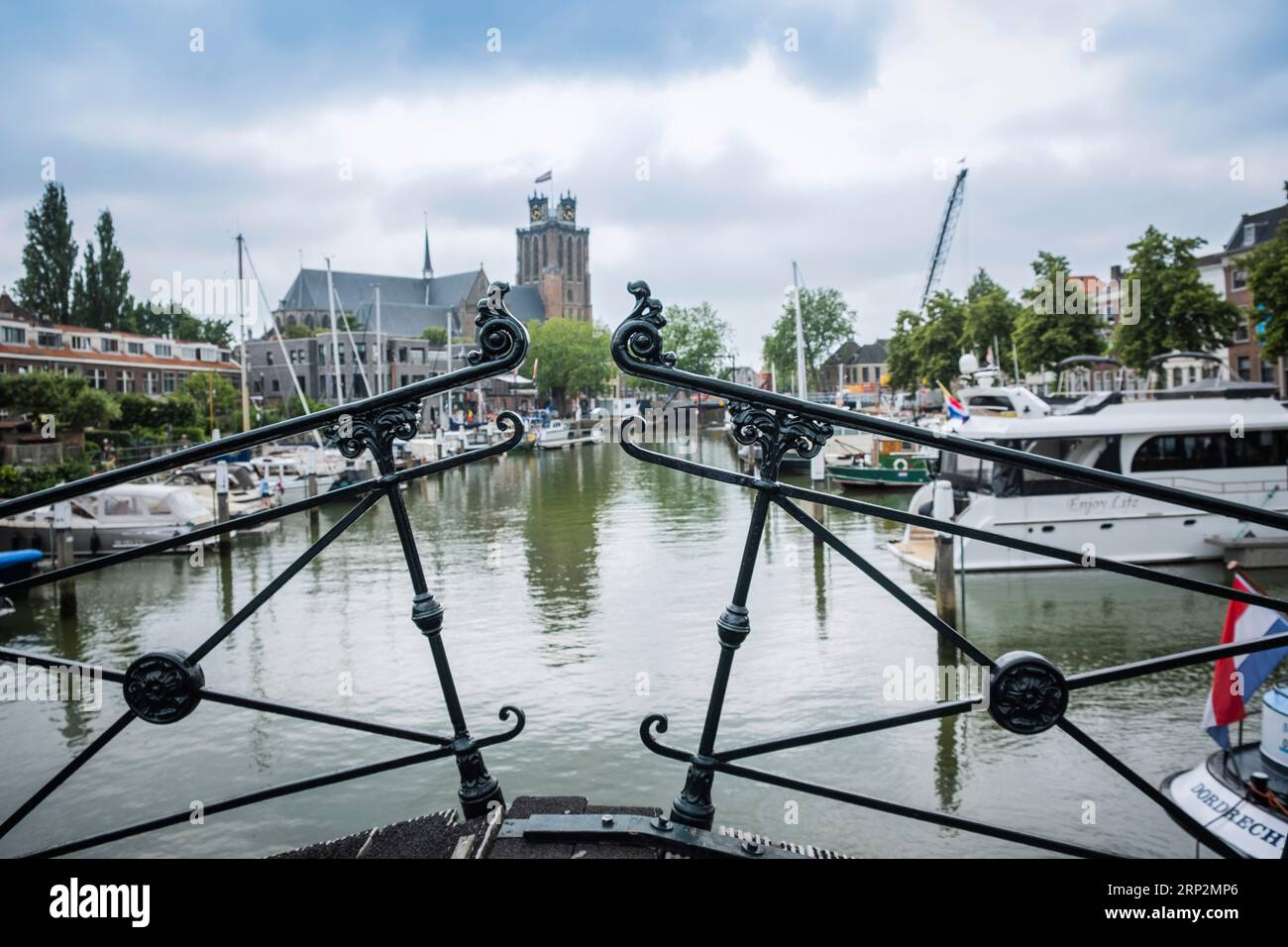 Long iron bridge in the inland port of Dordrecht, Netherlands Stock ...