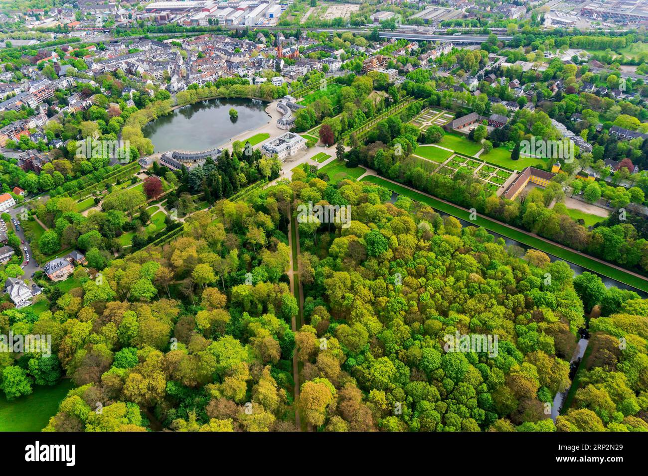 Aerial view of Benrath Palace Park and Palace, Duesseldorf, Germany ...