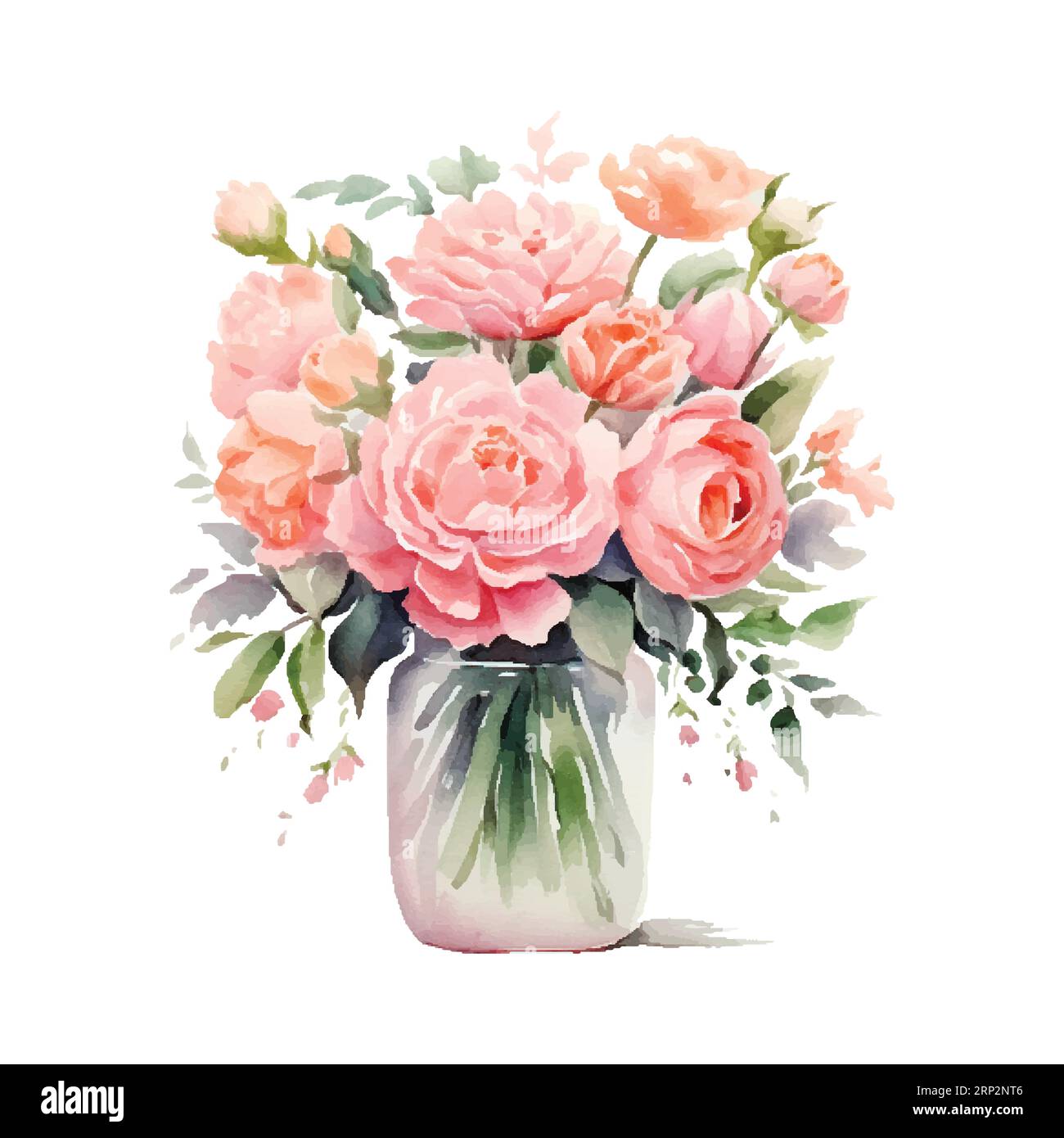 Watercolor flowers bouqet in vase. Design for greetings, card ...