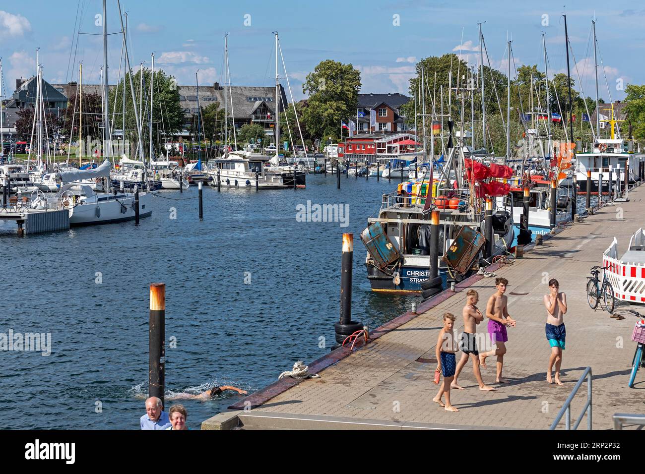 Boats, harbour, Strande, Kiel Fjord, Schleswig-Holstein, Germany ...