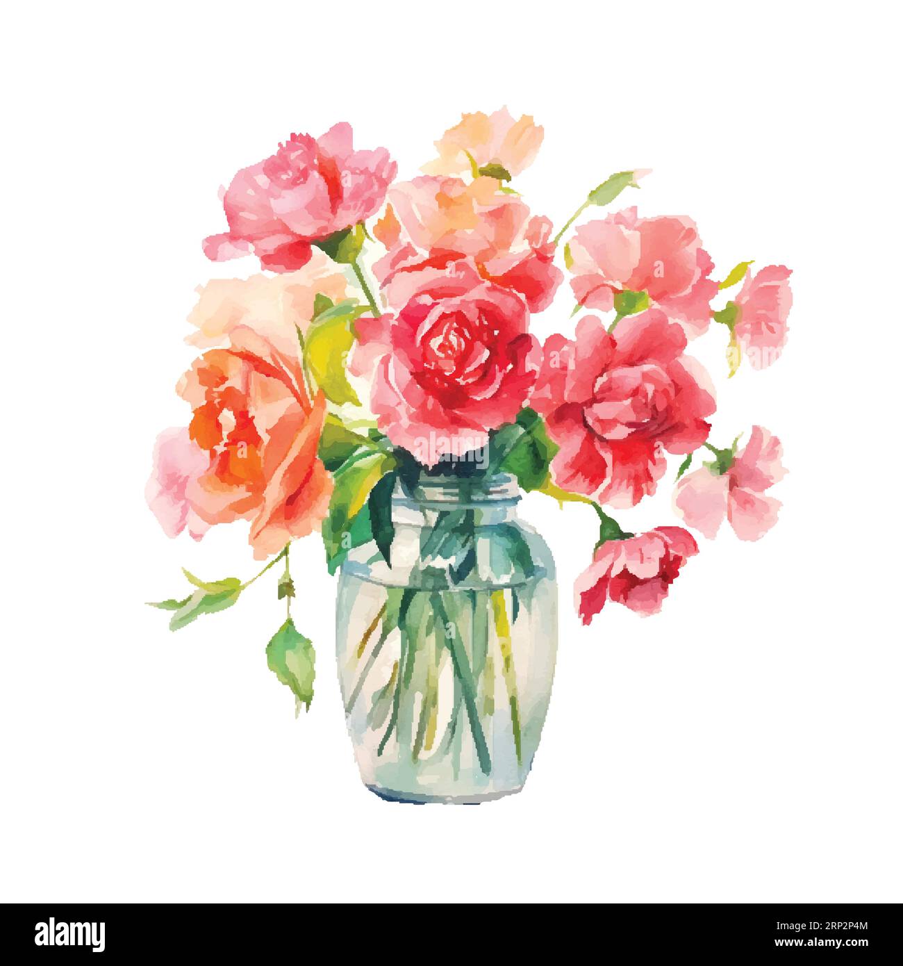 Watercolor flowers bouqet in vase. Design for greetings, card ...