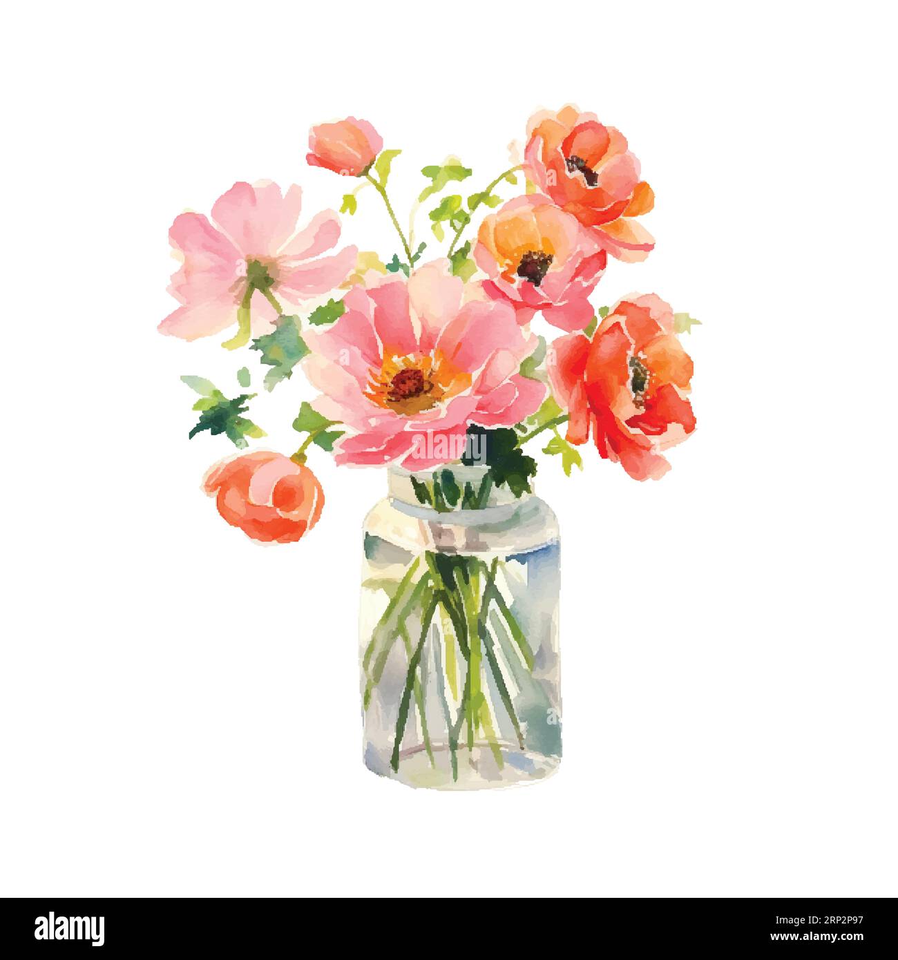 Watercolor flowers bouqet in vase. Design for greetings, card ...