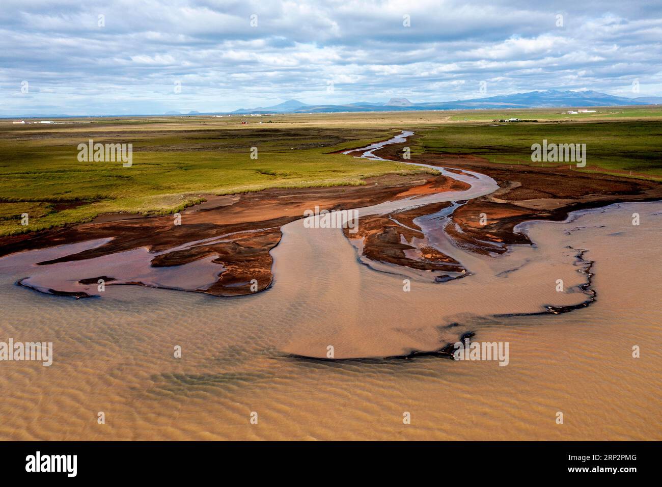 River from above, aerial view, river branches meander, colourful river ...