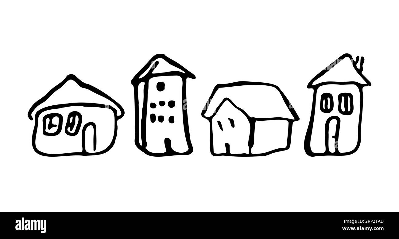 Whimsy hand drawn house vector motif for rural residential clipart ...