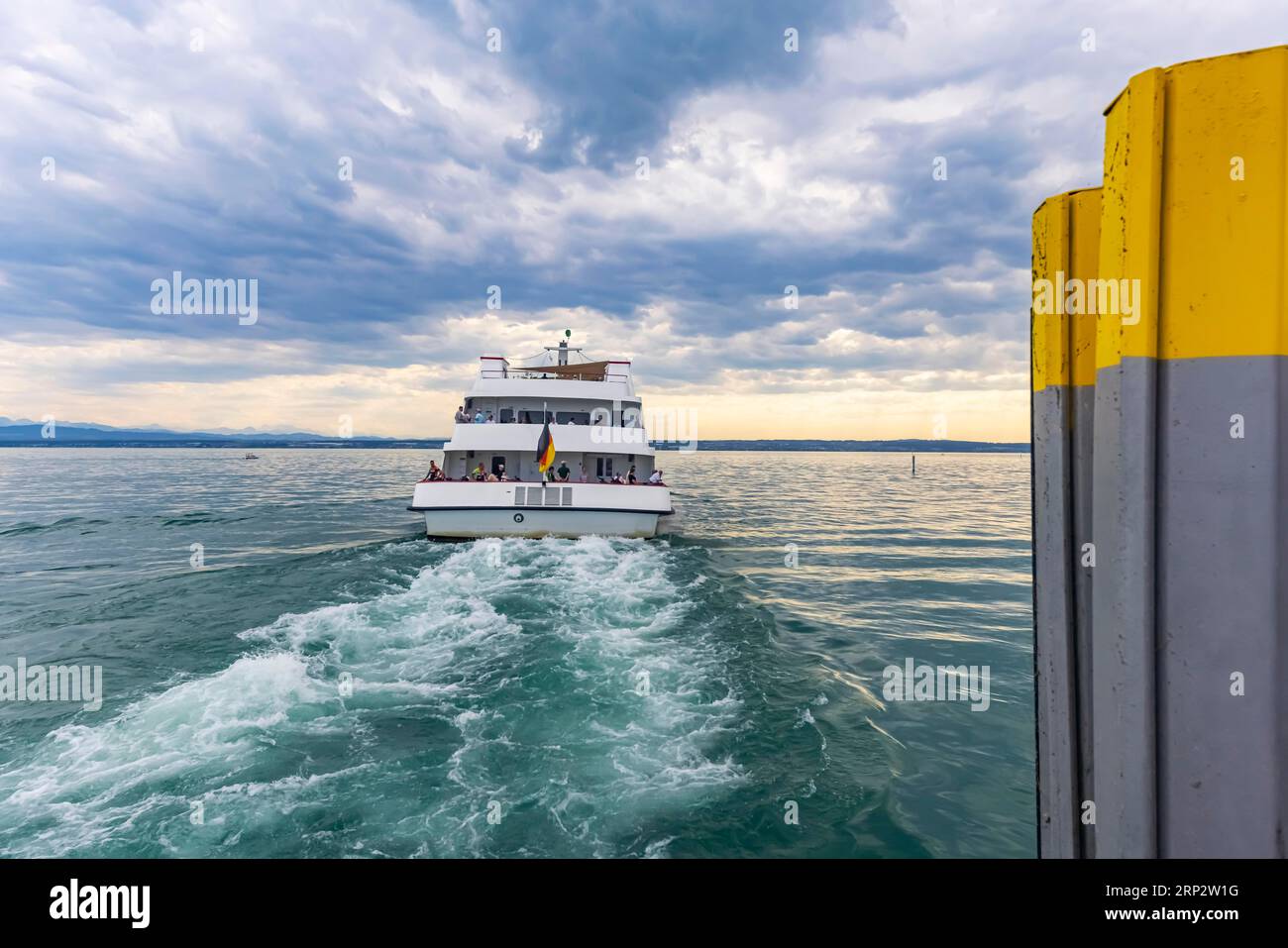 Lake Constance in the evening with the excursion boat Graf Zeppelin ...