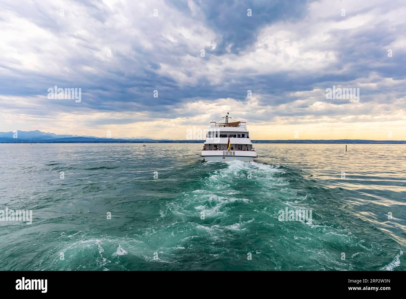 Lake Constance in the evening with the excursion boat Graf Zeppelin ...