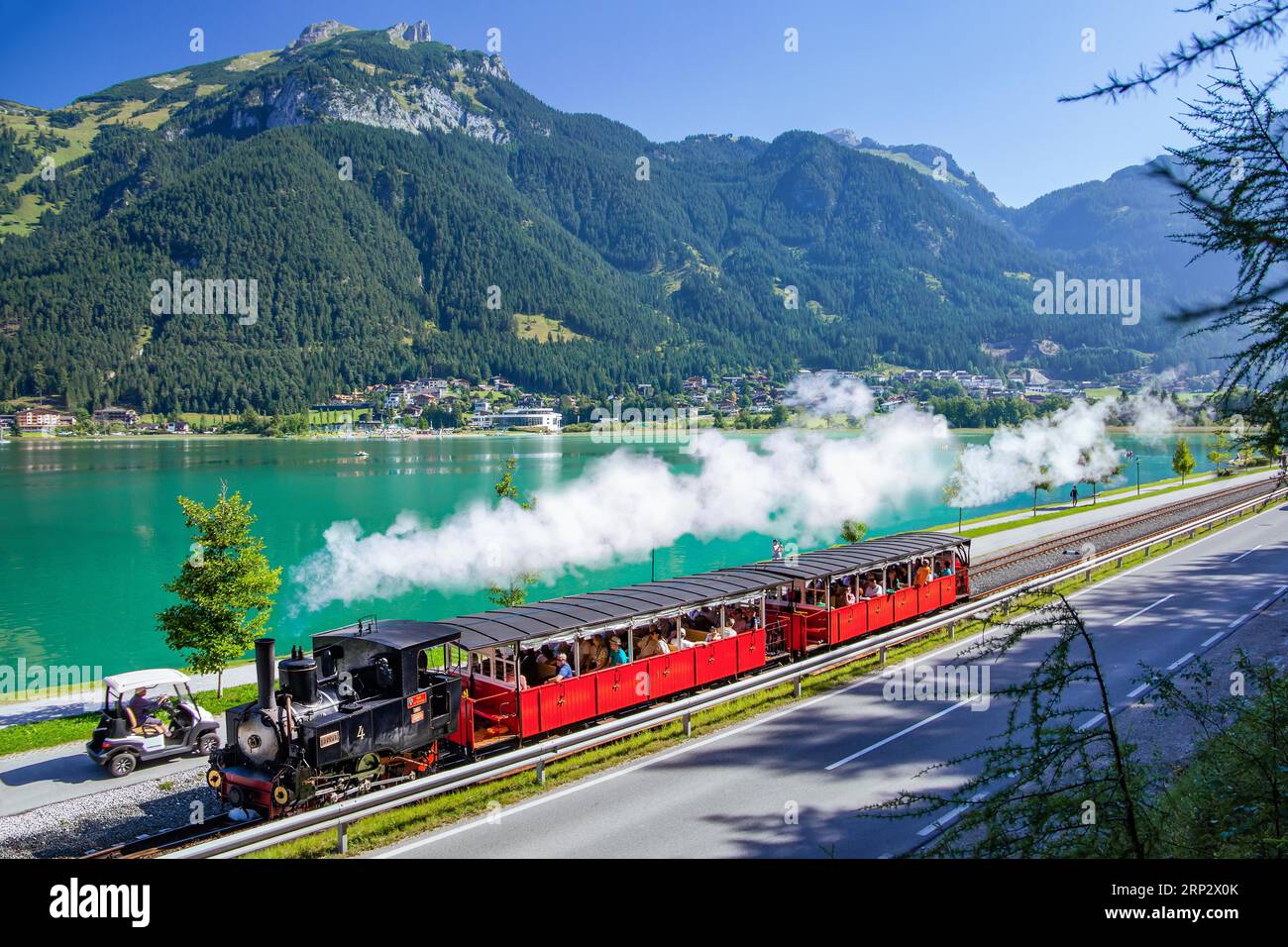 Historic steam cogwheel railway, Achensee railway on the lakeside with ...