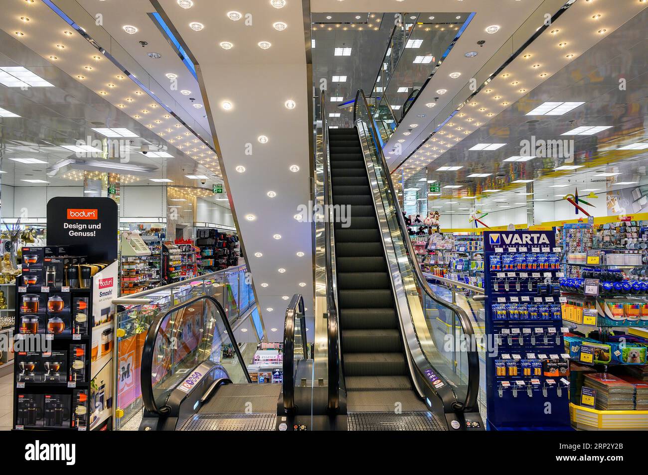 Escalator in a department store, Allgaeu, Bavaria, Germany Stock Photo ...