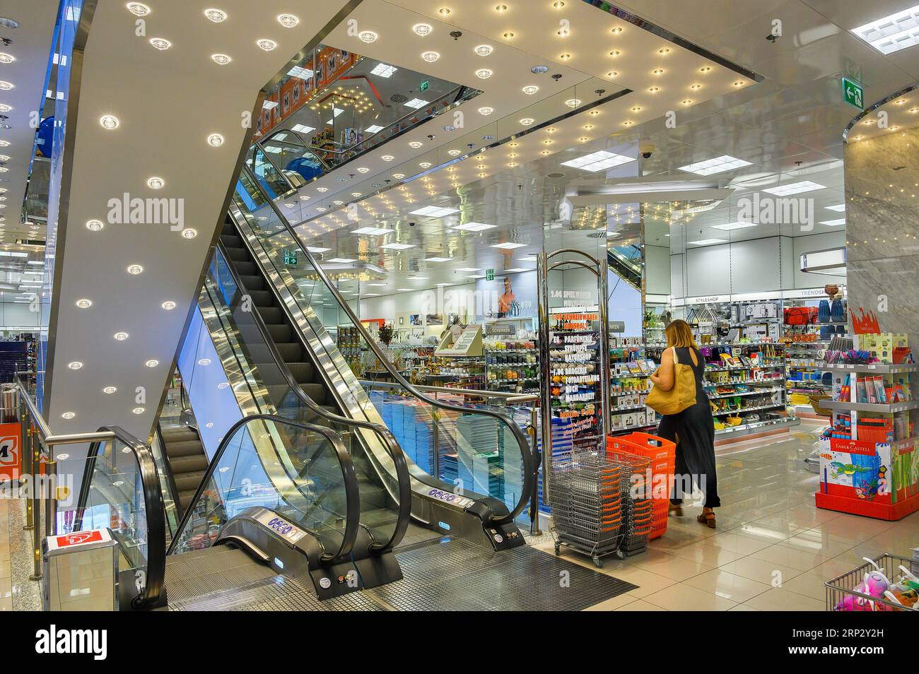 Escalators in a department store, Allgaeu, Bavaria, Germany Stock Photo ...