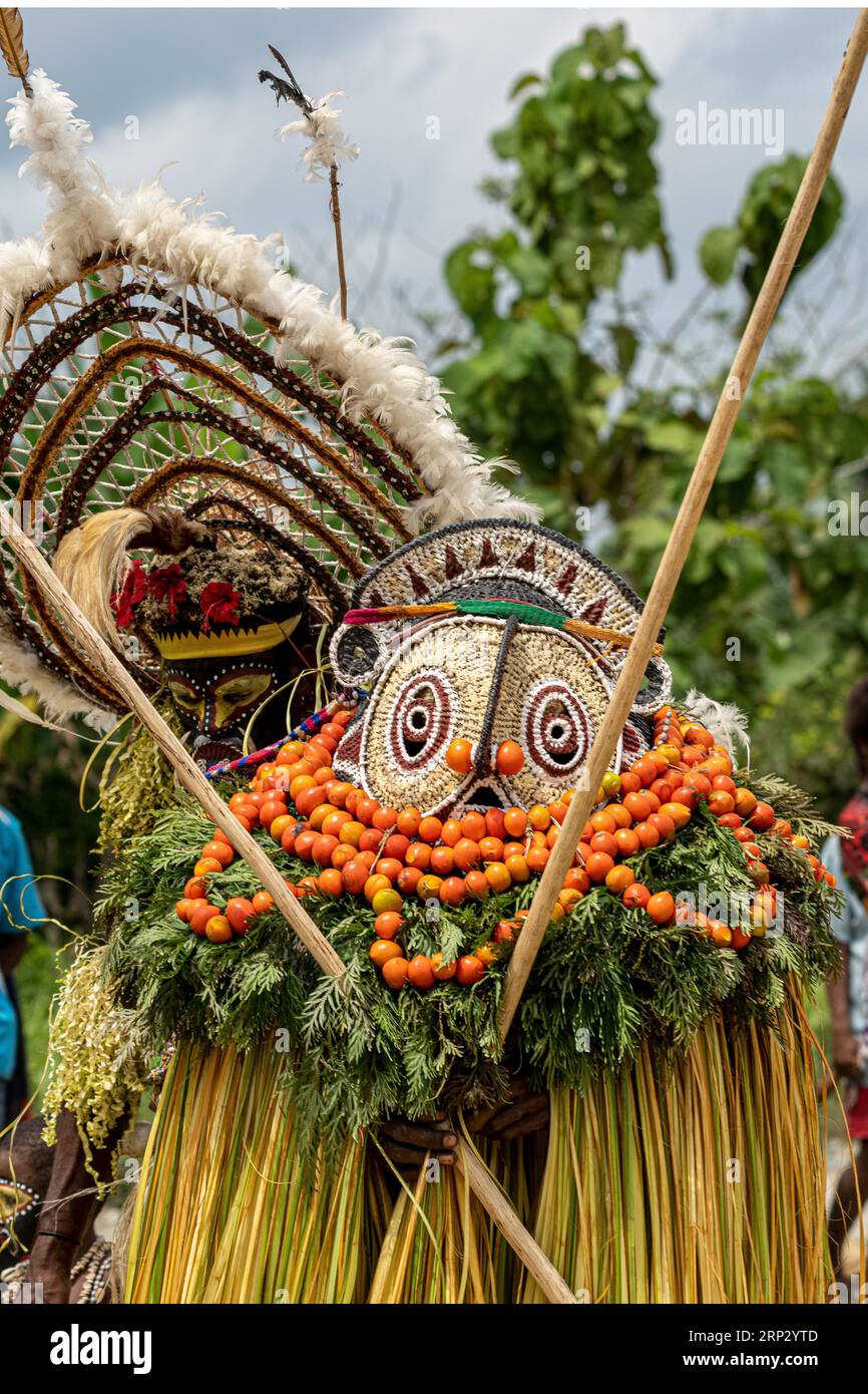 Dancer in full body mask, Yam Harvest Festival in MAPRIK, Papua New ...