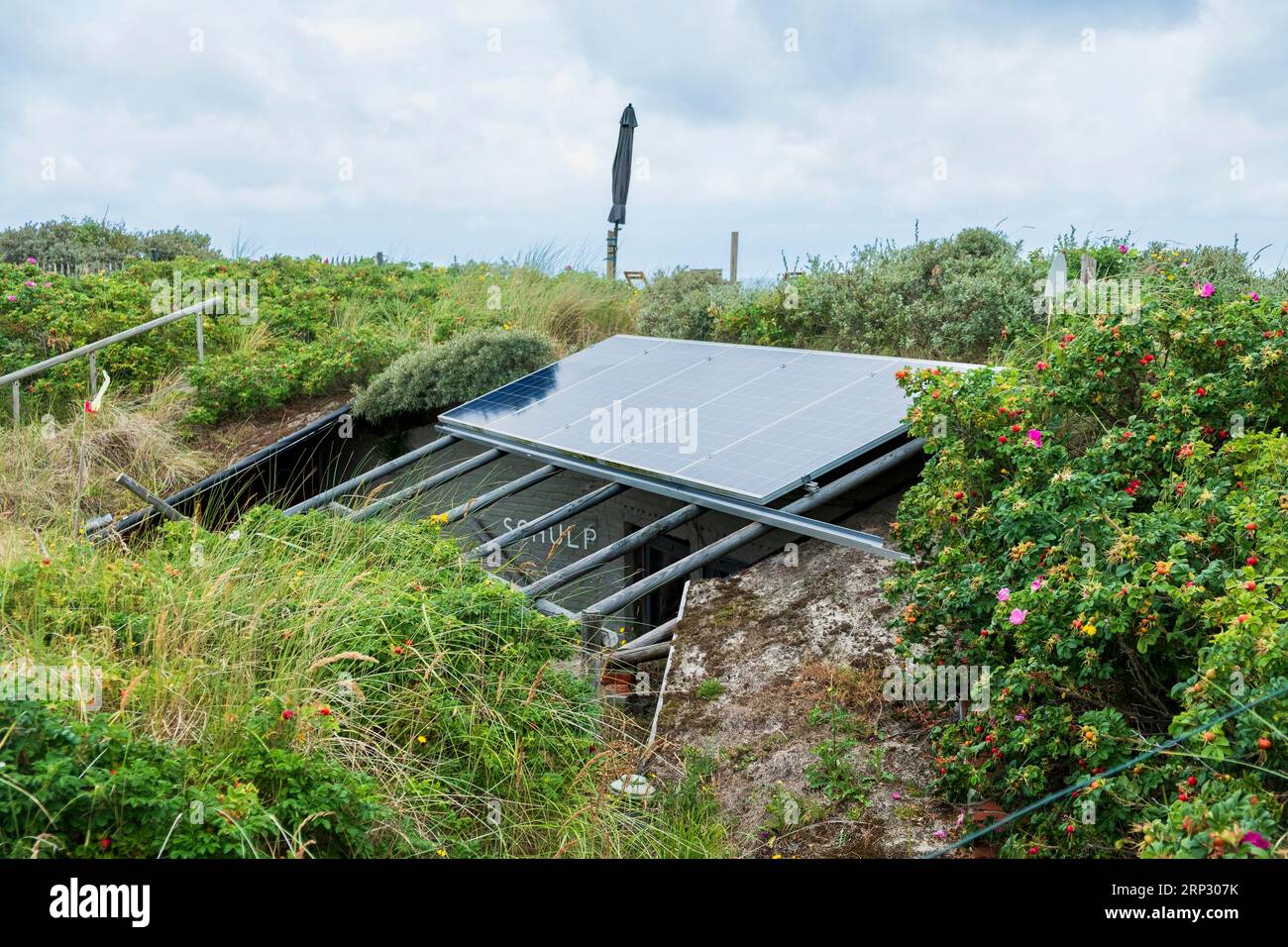 Solar panel above a former bunker of the German Wehrmacht on the North ...