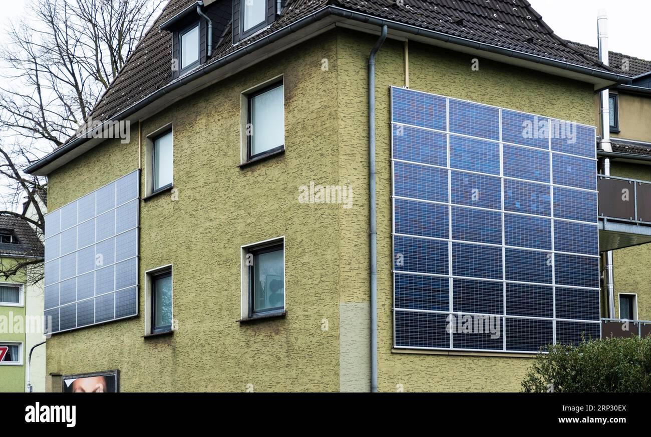 Solar panel on a roof of an allotment house in Duesseldorf, North Rhine ...