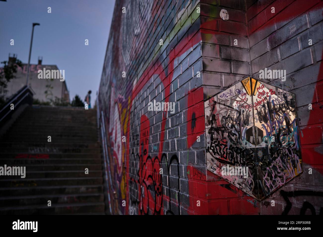 Germany, Berlin, 11.06.2023, mirror art, stairs at the Behmbruecke ...