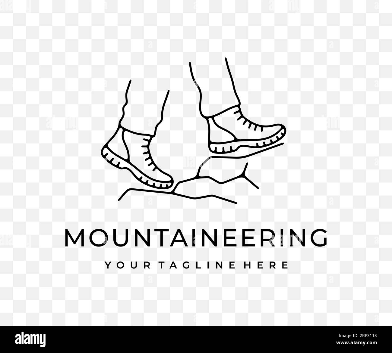 Feet in boots, walking hiking in mountains and mountaineering, linear ...