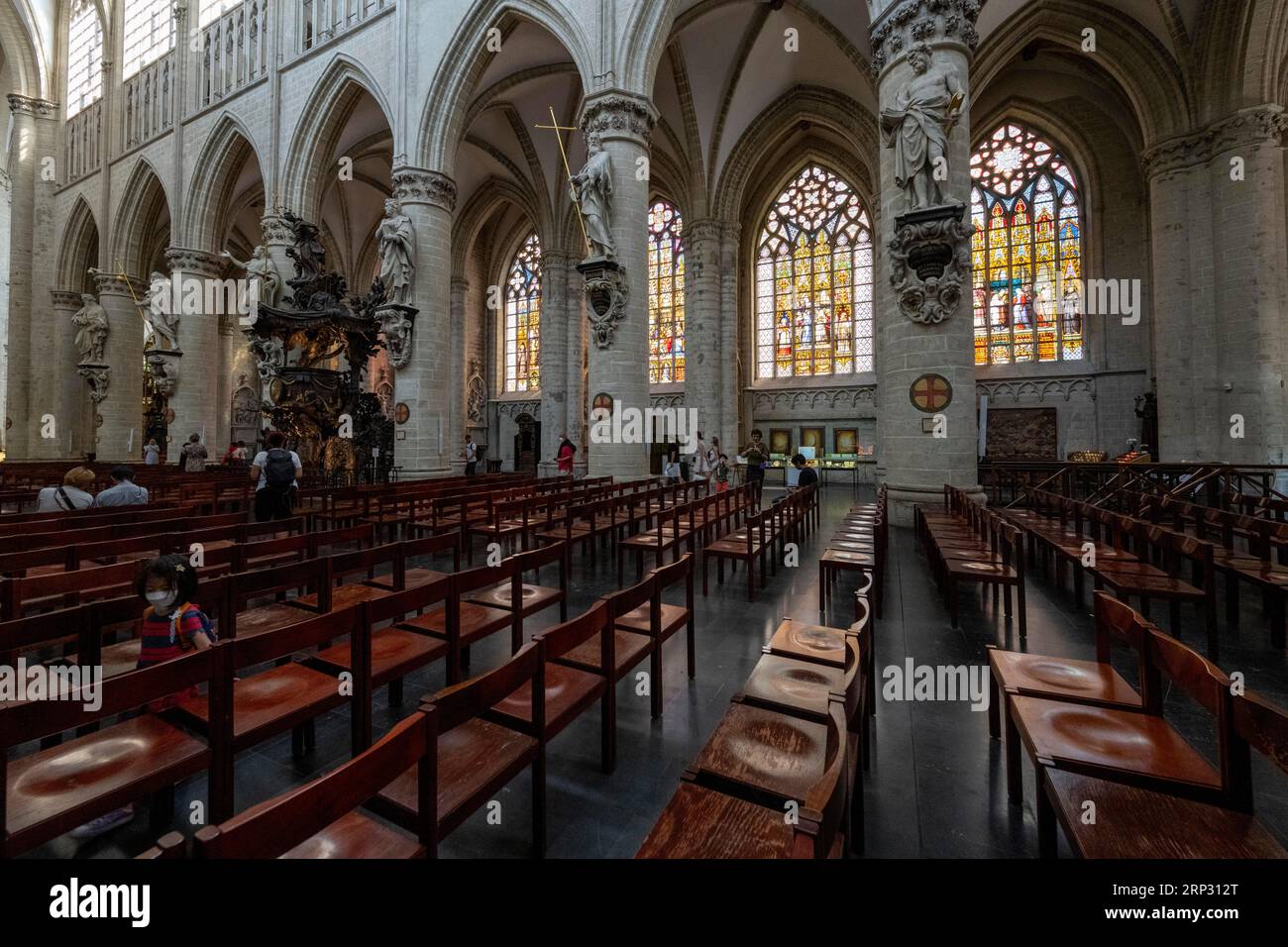 Cathedral of St. Michael and St. Gudula, interior view, medieval Roman ...