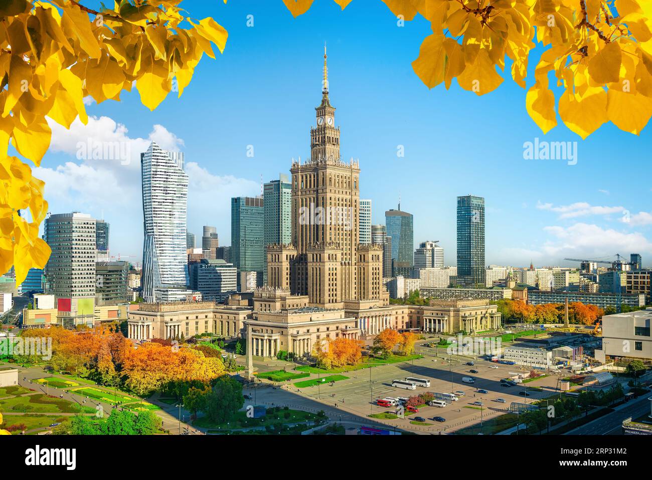 Autumn in Warsaw, top view of the Palace of Culture in Poland Stock ...