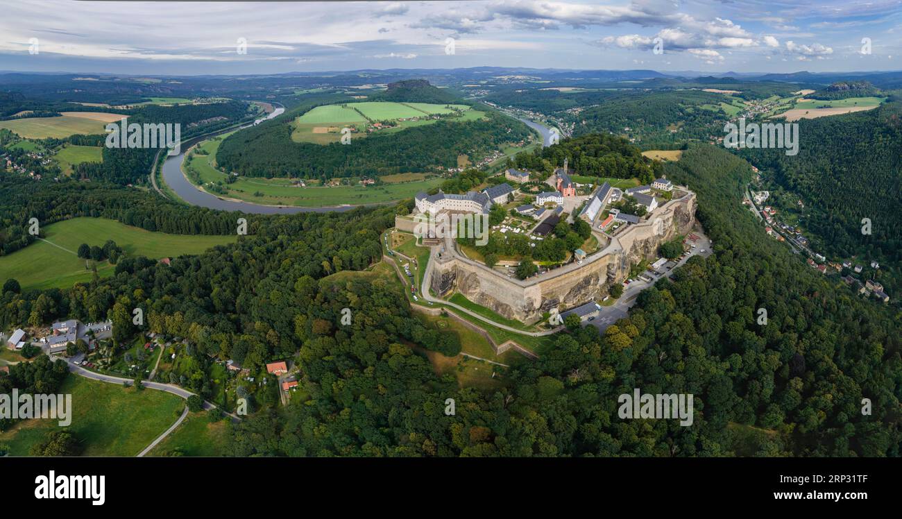 Koenigstein Fortress in Saxon Switzerland. Aerial view with Elbbogen ...