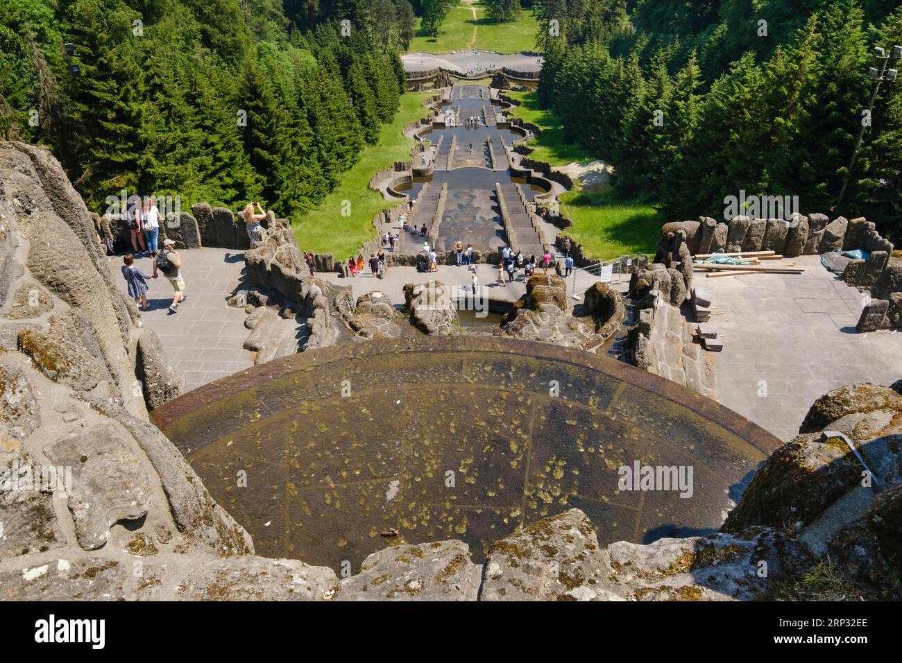 View of the cascades from the Hercules Building, Bergpark Wilhelmshoehe ...