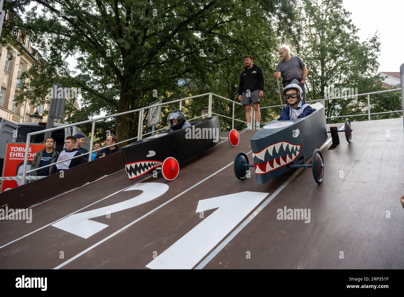 Coburg, Germany. 03rd Sep, 2023. Two soapboxes stand on a ramp, the ...