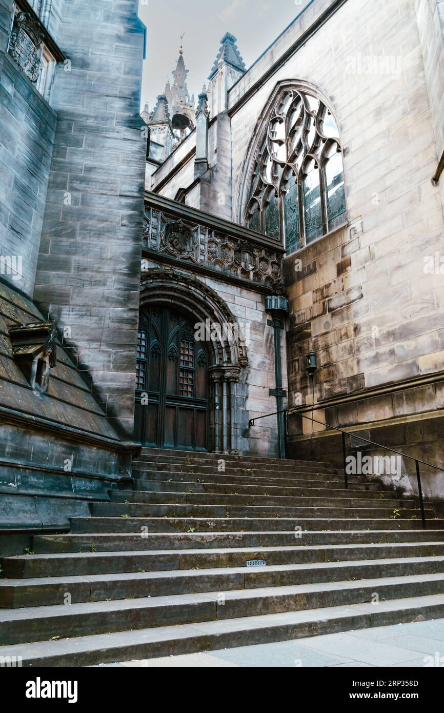 Side view of one of the staircase doors of St. Giles Cathedral on the ...