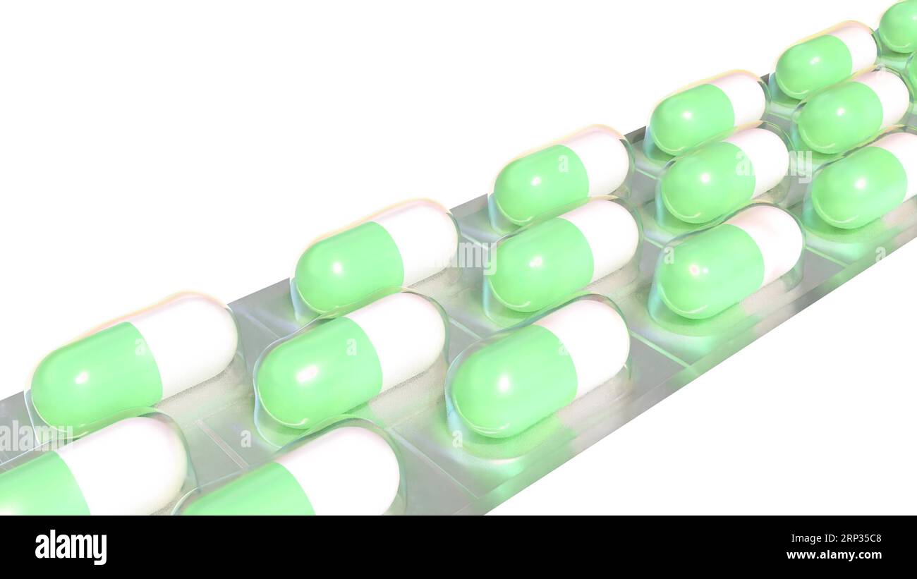 Blister pack of green and white capsules intro 3d render Stock Photo ...