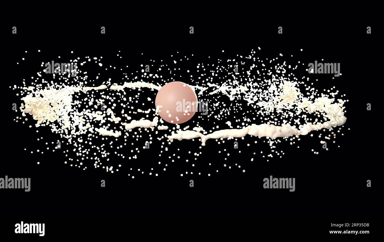 Pink sphere in the center of a white line of particles particles are ...