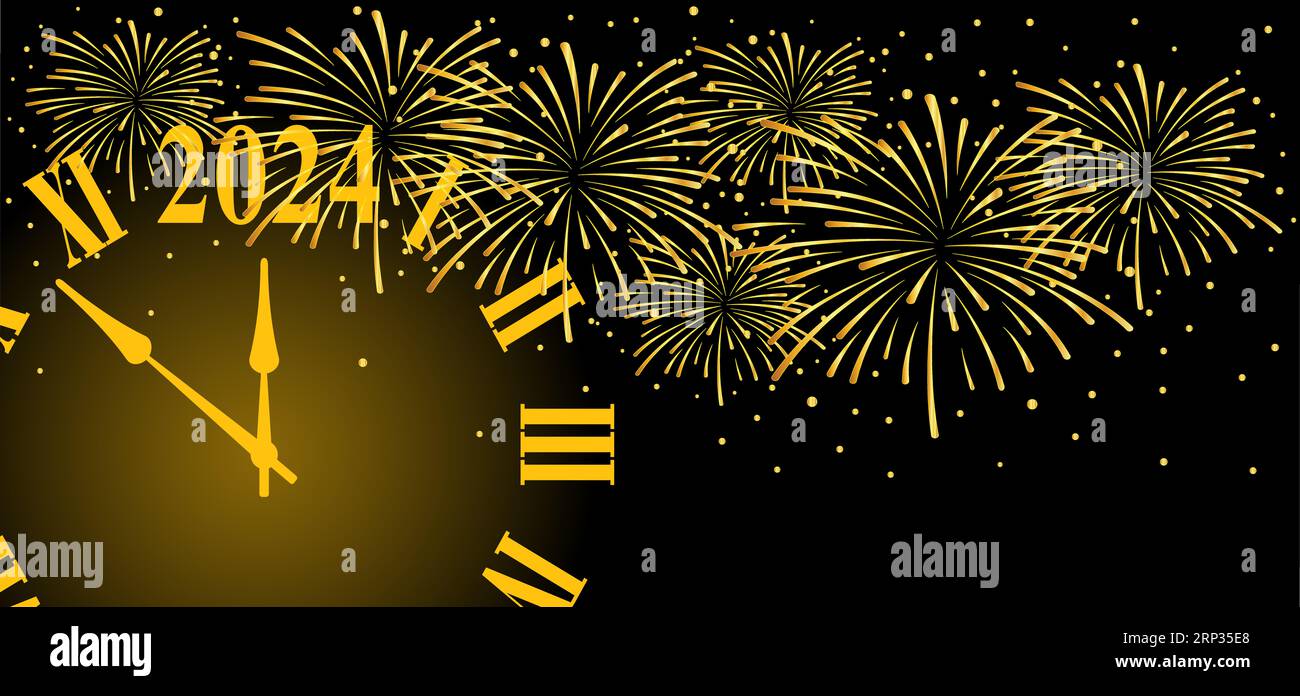 12 a clock firework. Best wishes, we wish you a happy New Year 2024 ...