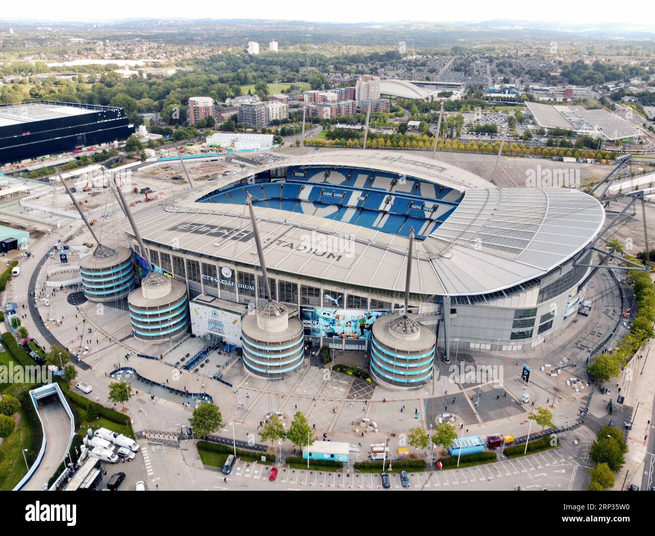 MANCHESTER, UK. 2nd Sep, 2023. Aerial view of ETIHAD STADIUM ahead of ...