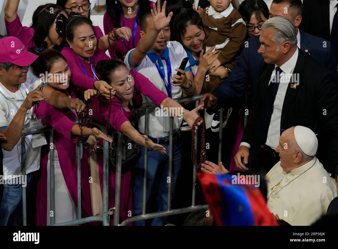 Pope Francis arrives to preside over a mass at the Steppe Arena in the ...