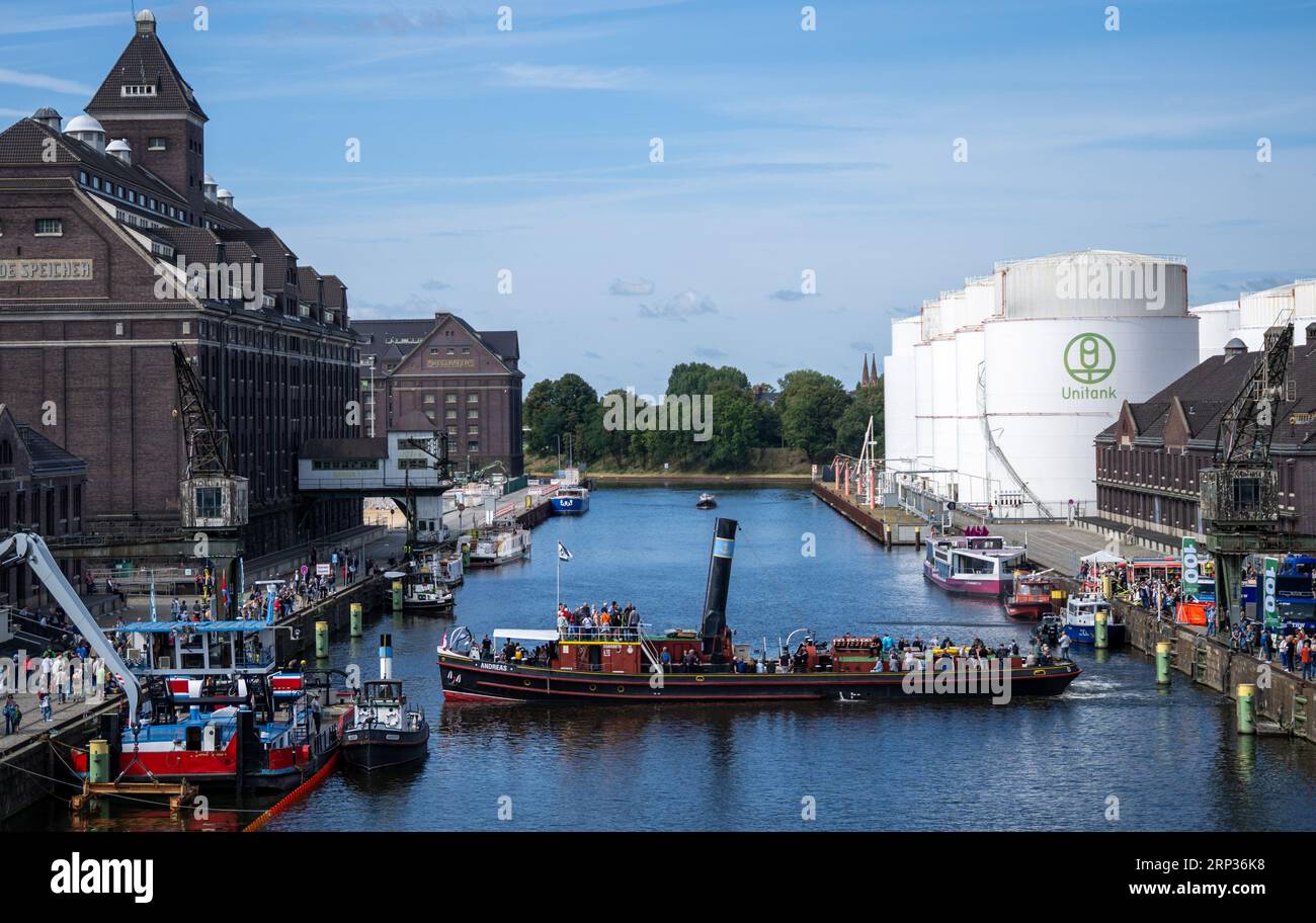 Berlin, Germany. 03rd Sep, 2023. Visitors ride a steamboat across the harbor basin at the ...