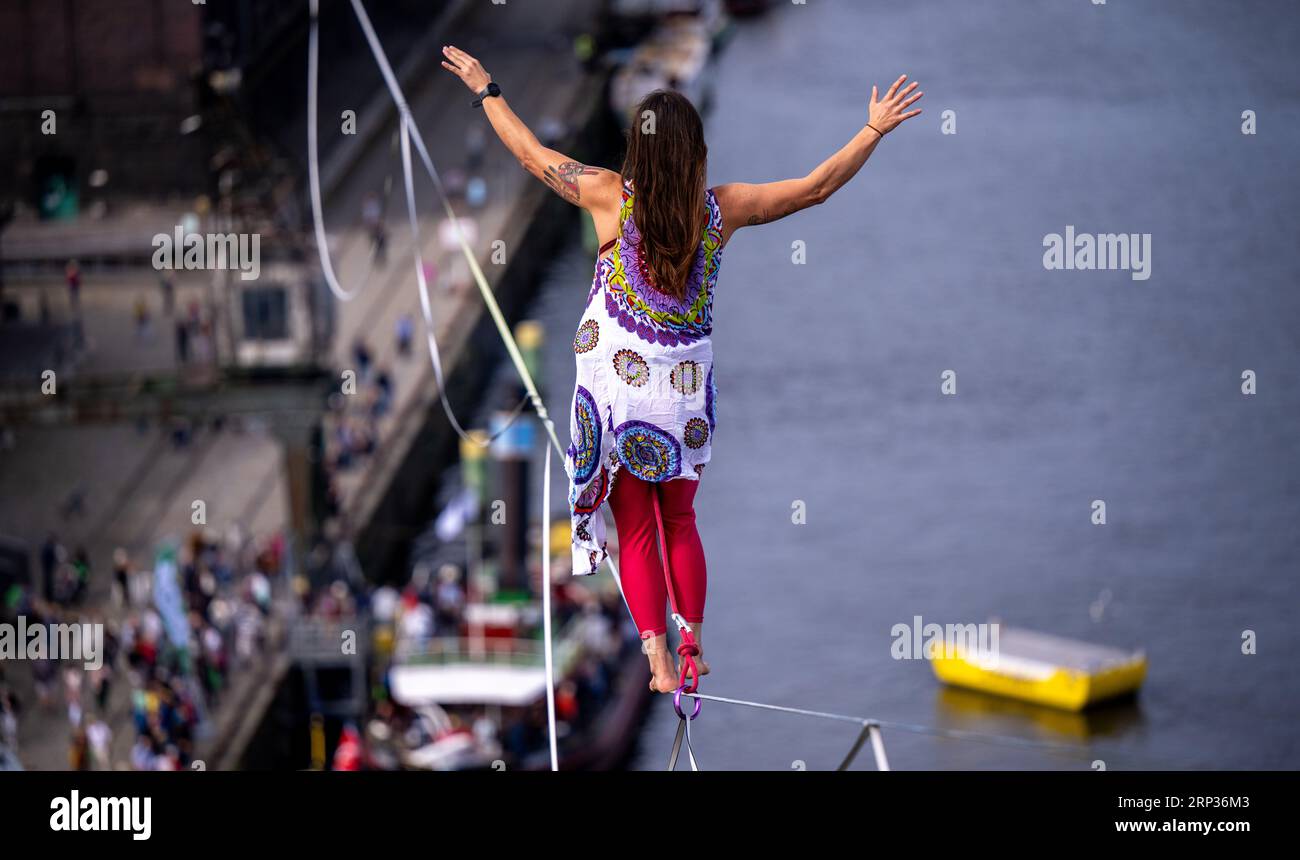 Berlin, Germany. 03rd Sep, 2023. Rope acrobat Kasia balances on a high ...