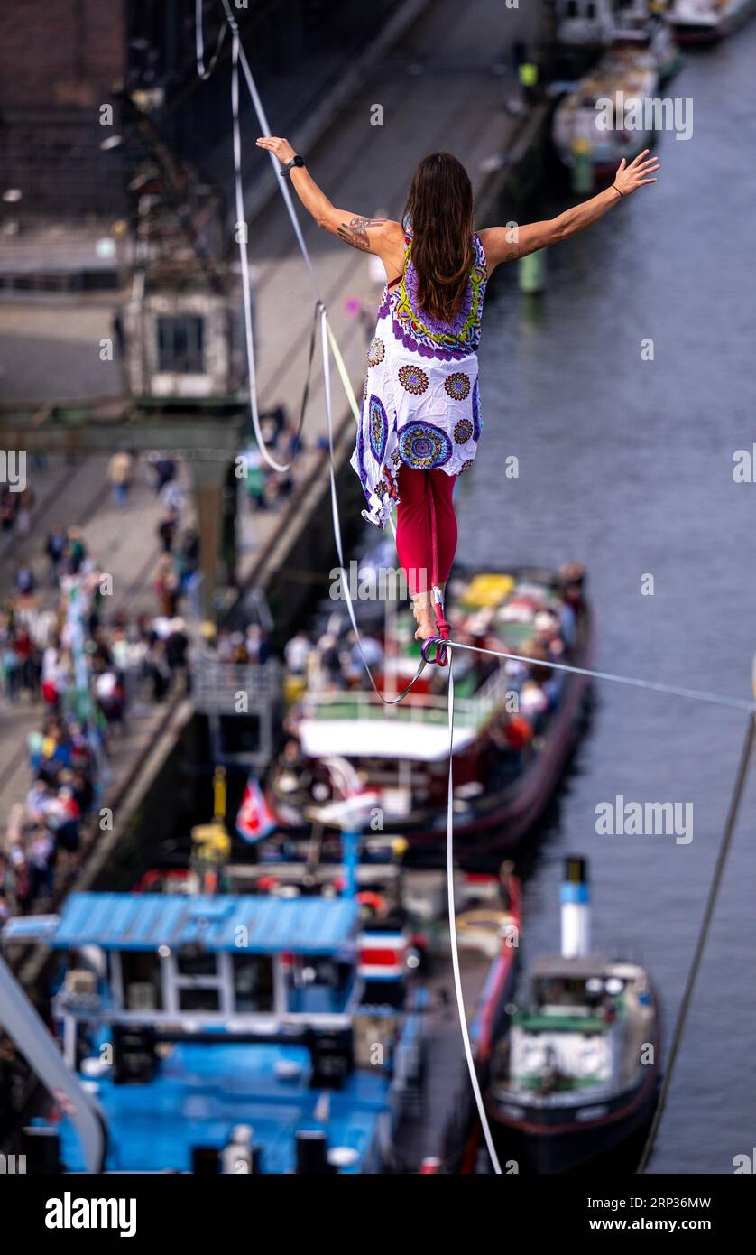 Berlin, Germany. 03rd Sep, 2023. Rope acrobat Kasia balances on a high ...