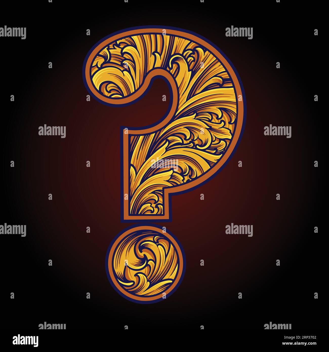 Classic Engraved Floral Monogram with Intriguing Question Mark vector ...