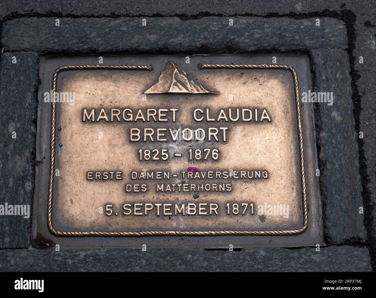 Brass memorial plaques to commemorate the first mountaineers to climb ...