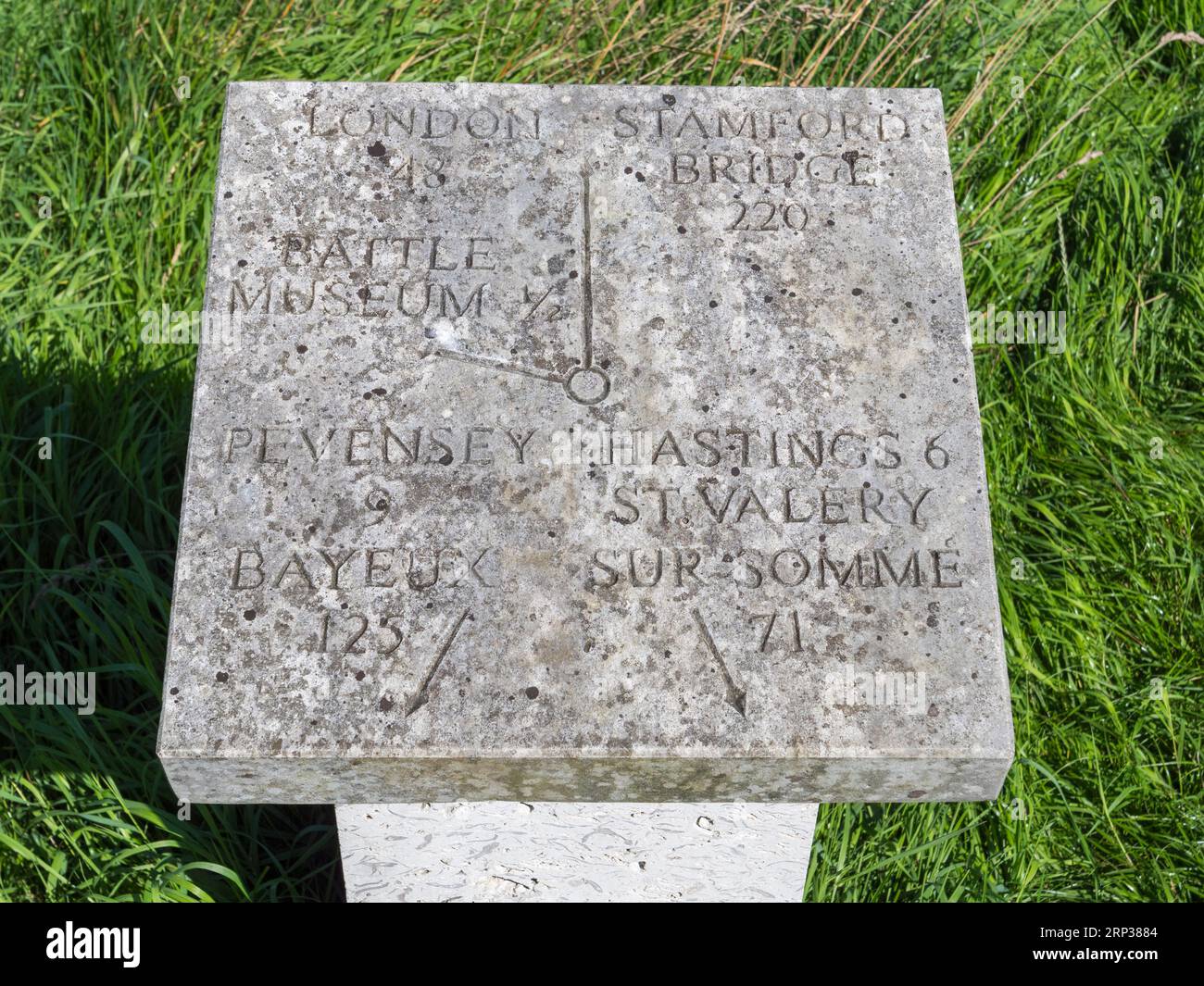 Direction marker stone on the edge of a footpath in Battle (site of the ...