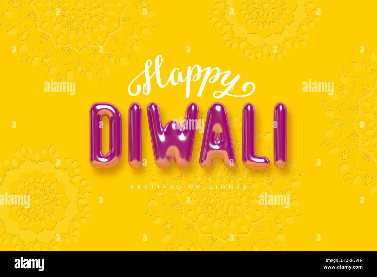 Happy Diwali lettering. 3d glossy purple letters on yellow background ...