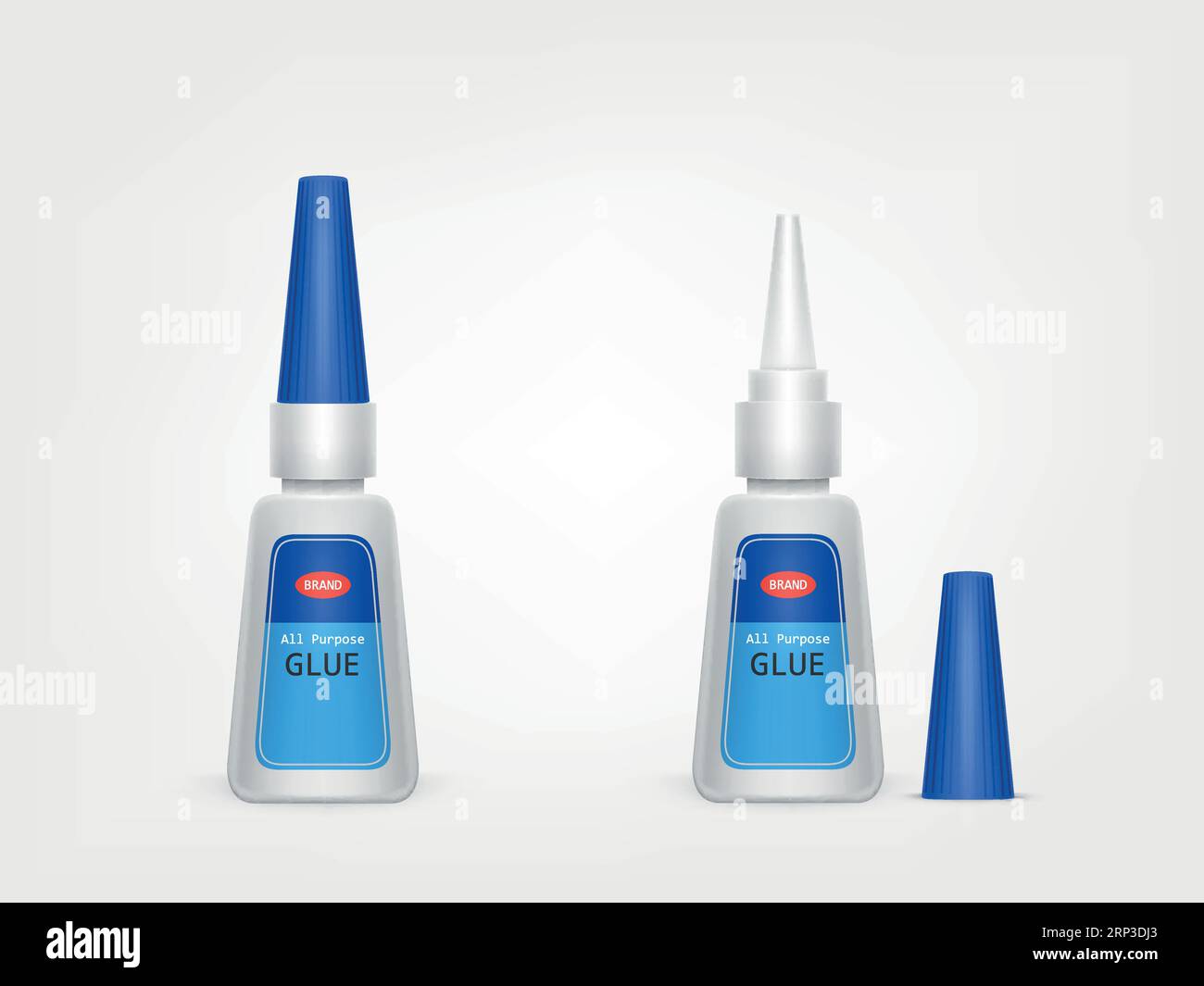 Vector realistic blue plastic tube of glue, with open lid and closed ...