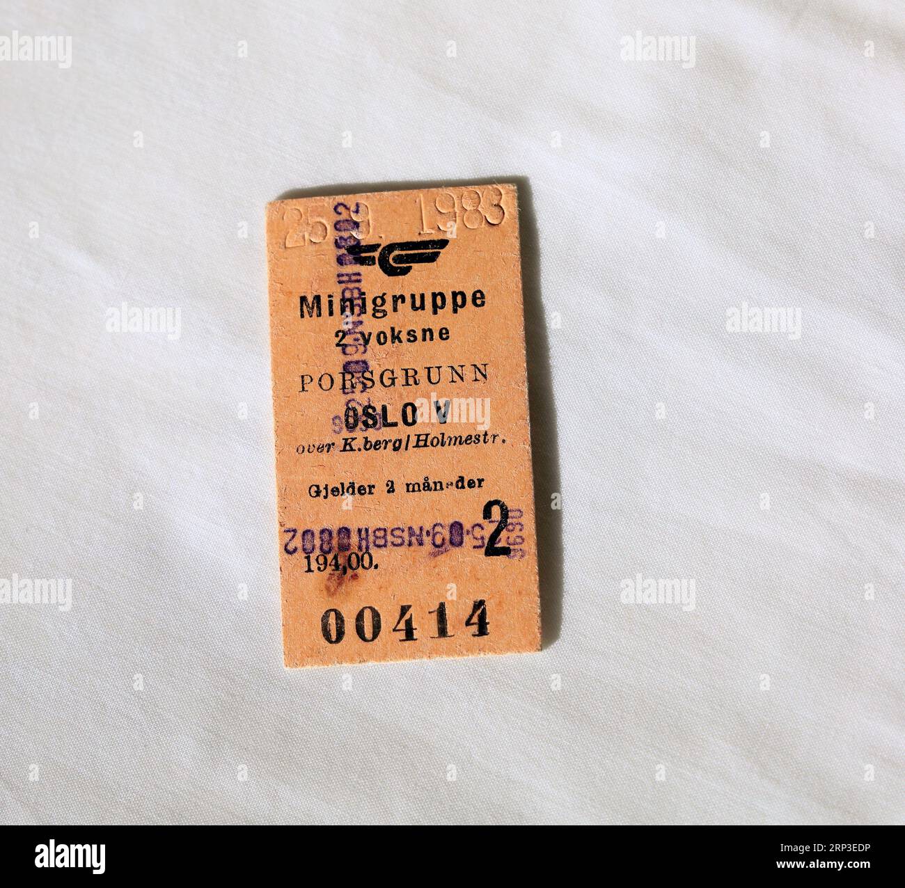 Porsgrunn - Oslo ticket - possibly a train ticket from 1983. Studio set ...