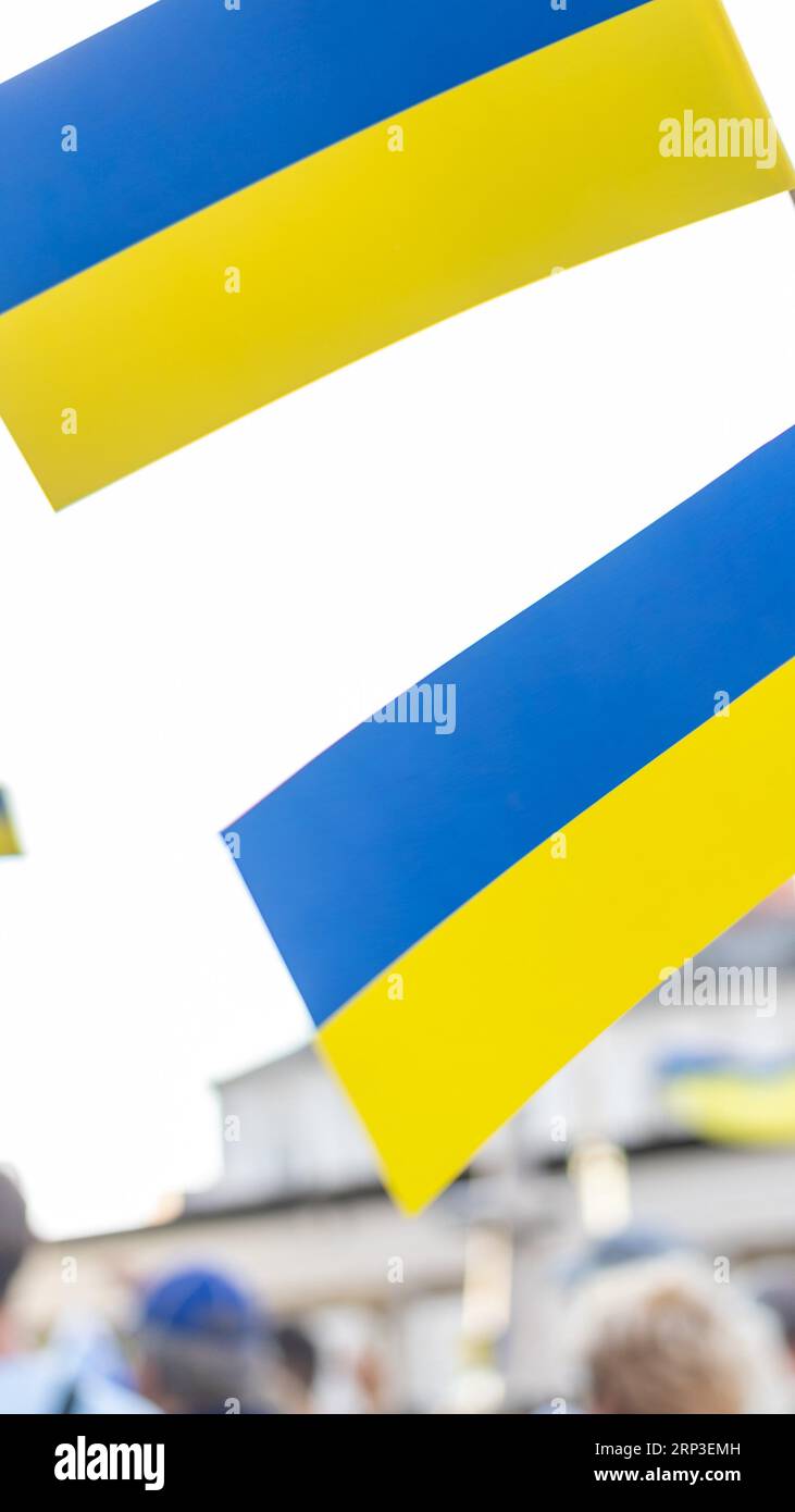 Ukraine support demonstration, people with flags and national symbols ...