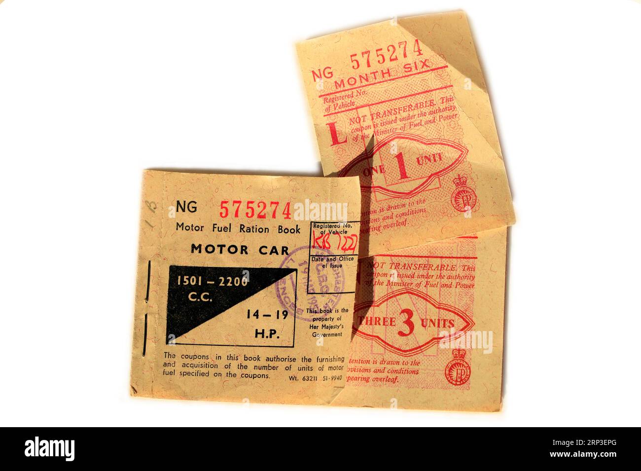 Post - war fuel ration coupons uk. (Suez crisis petrol coupons Stock ...