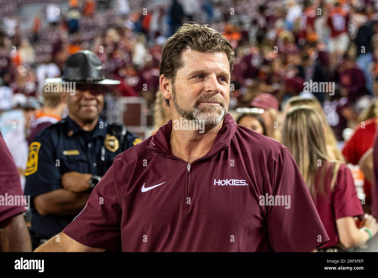 Virginia Tech's head coach Brent Pry greets greets players after win ...