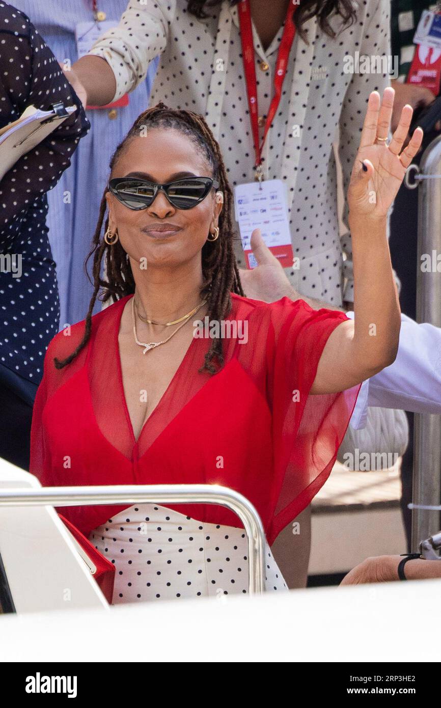 Ava DuVernay departs the MiuMiu Women's Tales photo call during the 80th edition of the Venice ...