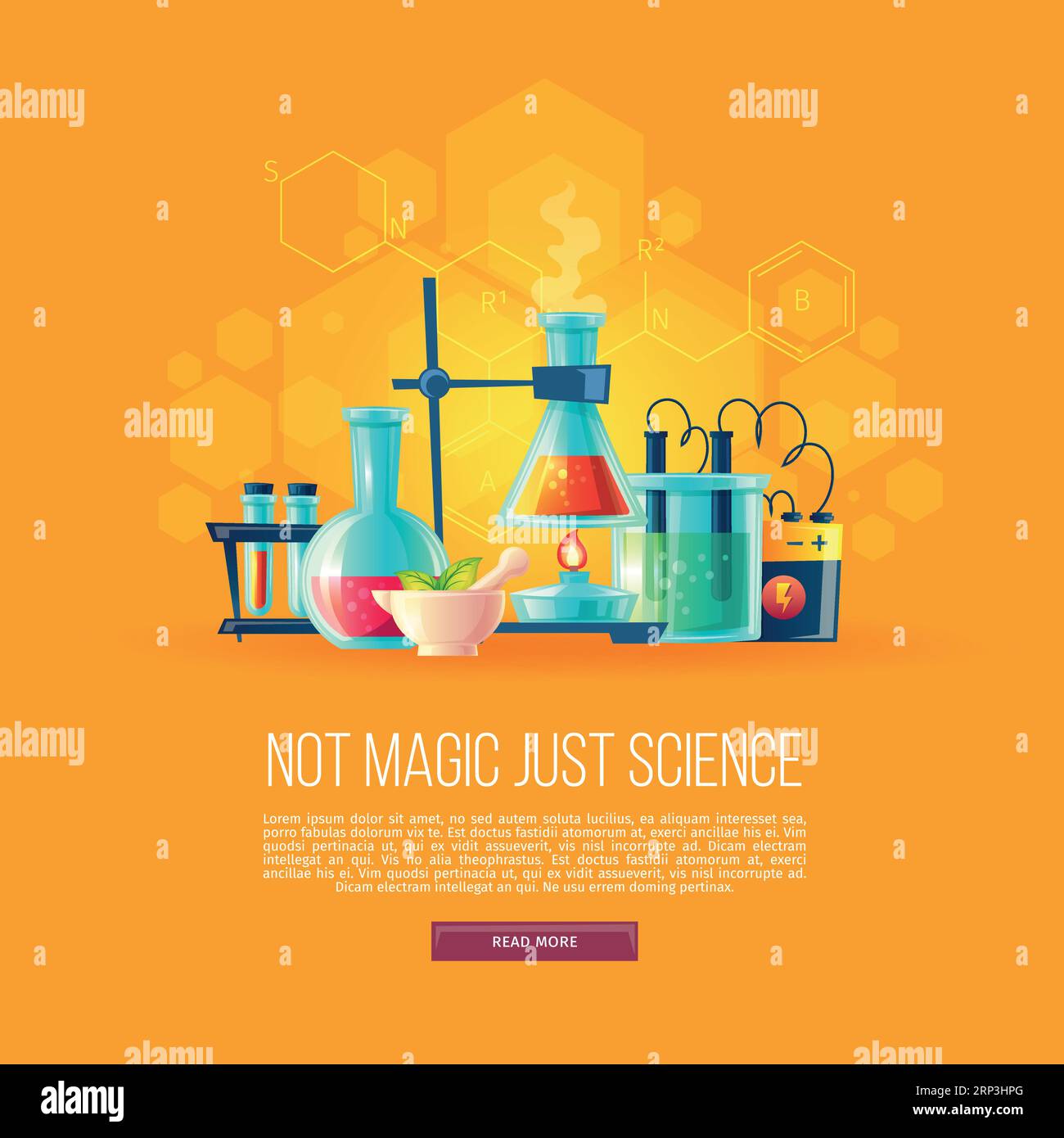 Vector cartoon background with set of chemical equipment for ...