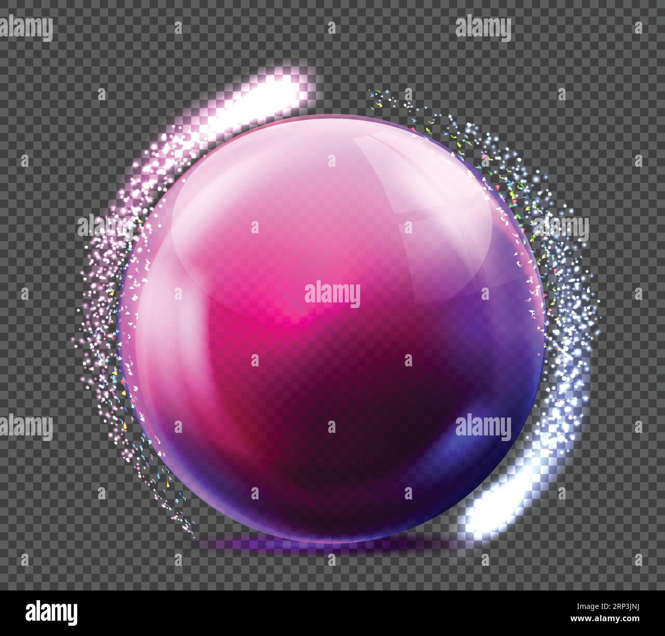 Vector Realistic Glass Purple Sphere With Glittering Light Glossy Empty Crystal Globe Bubble